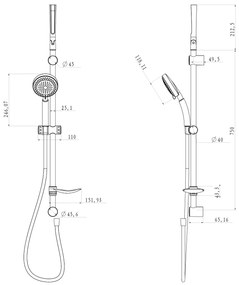 Aqualine, TILA sprchová souprava s mýdelničkou, posuvný držák, chrom, 11445