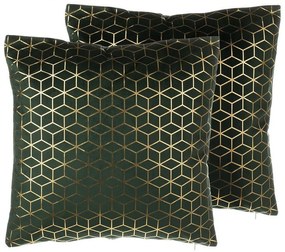 Sada 2 sametových polštářů s geometrickým vzorem 45 x 45 cm zelené CELOSIA Beliani