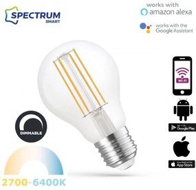 Chytrá retro LED žárovka E27 5W 680lm WIFI teplá, denní, studená (SMART), filament