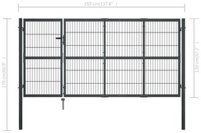 vidaXL Marketos Zahradní brána se sloupky ocelová 350 x 120 cm antracitová