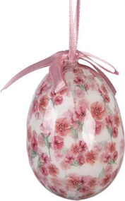 9ks dekorace bílo-růžové závěsné vajíčko s květy Spring Egg - Ø 5*8 cm