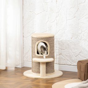 PawHut Sud pro kočky, škrabadlo se 2 úrovněmi, skákací plošina, vyhlídka, škrabací podložka, pro odpočinek a hraní, béžová barva