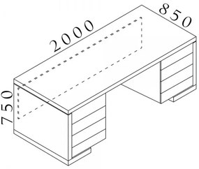 Stůl Lineart 200 x 85 cm + 2x kontejner a krycí panel / Jilm tmavý a bílá