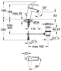 Grohe Eurosmart - páková umyvadlová baterie s odtokovou garniturou, chrom 2339310E