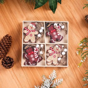 Sada vánočních dřevěných ozdob GINGERBREAD, 12 ks