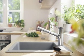 Hansgrohe Zesis M33, dřezová baterie 150, s výsuvnou sprškou, EcoSmart, chromová, 74810000