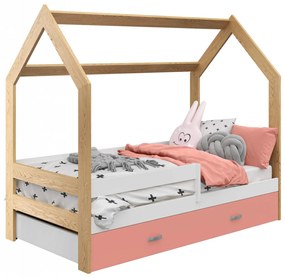 Dětská postel Domek 80x160 cm D3, rošt ZDARMA - borovice (Barva zábrany: Bílá, Barva úložného prostoru: Růžová, Volba matrace: Bez matrace)