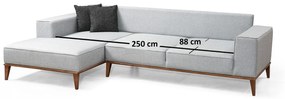 Designová rohová sedačka Tarika 288 cm světle šedá - levá