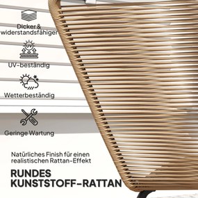 Rattan-Sonnenliege, S-förmiger Liegestuhl mit Rattangeflecht, Korbliege mit Stahlrahmen, Braun