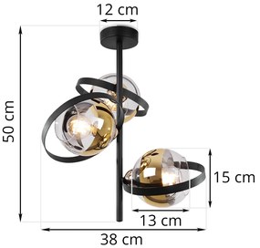 Stropní svítidlo Asturia Ring, 3x zlaté/transparentní skleněné stínítko, B/G