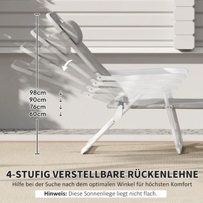 Lehátko skládací zahradní lehátko s polštářem pod hlavu, lehátko se čtyřsměrně nastavitelným opěradlem do 120 kg Světle šedá barva
