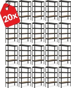 Akce 20x Regál 168x160x60 cm profesionální 4-policový, nosnost 160 kg - černý