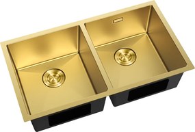 Mexen Binox, 2-komorový nerezový dřez 800 x 450 mm, broušená zlatá, 6421802000-55