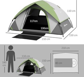 Outsunny Stan pro 2 Osoby - Lehký, Stabilní, Voděodolný Rodinný Stan s Dveřmi a Okno, Balicí Taška, Háček, Stan pro Kempování s Vodním Sloupem 3000mm…