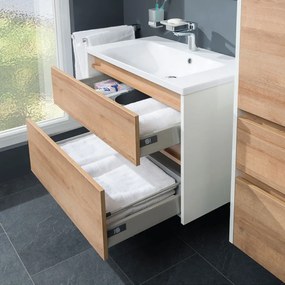 Mereo Mereo, Opto, koupelnová skříňka s keramickým umyvadlem 101 cm, bílá, dub, bílá/dub, černá, CN912
