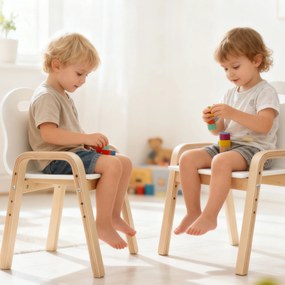 Dětská dřevěná židlička, protiskluzové podložky pod nohy, 3-9 let, výškově nastavitelná, bílá