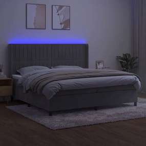 Box spring postel s matrací a LED světle šedá 200x200 cm samet 3139703