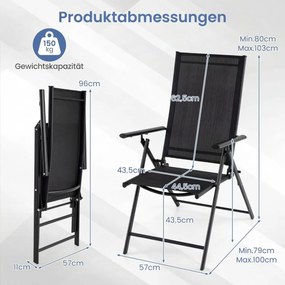 Costway 2On sada zahradních židlí skládací balkonová židle s5- Vícenásobně