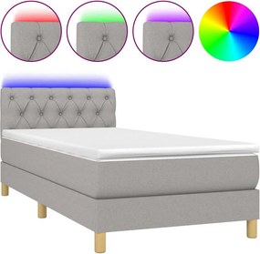 Box spring postel s matrací a LED světle šedá 80x200 cm textil 3133909