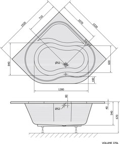 Polysan EDERA rohová vana 152x152x54cm, bílá (01111) 91111