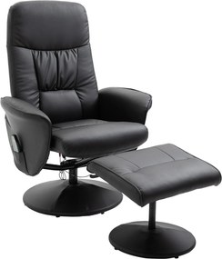 HOMCOM polohovací křeslo TV křeslo masážní křeslo s taburetem úložný prostor s 10 vibračními body umělá kůže černá 76 x 81 x 105 cm | Aosom