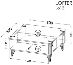 Konferenční stolek LOFTER 12 beton millenium + dub wotan