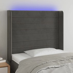 Čelo postele s LED tmavě šedé 103 x 16 x 118/128 cm samet 3124231