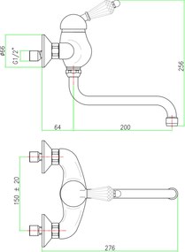SAPHO KIRKÉ CRYSTAL nástěnná retro baterie, páčka krystal, bronz KI15KB