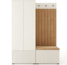 Předsíňová stěna RAYO 1 s čalouněnými panely, 140 cm, kašmír/ béžová