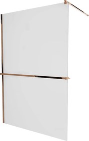 Mexen Kioto+, sprchová zástěna s poličkou a držákem na ručníky 140 x 200 cm, 8mm sklo námraza, profil růžové zlato, 800-140-121-60-30