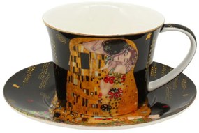 HOME ELEMENTS Porcelánový hrnek s podšálkem 250 ml, Klimt, Polibek tmavý