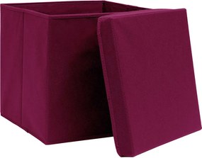 Úložné boxy s víky 10 ks 28 x 28 x 28 cm tmavě červené 325202
