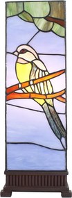Modrá stolní lampa Tiffany s ptáčkem Birdie - 18*18*48 cm E14/max 1*40W