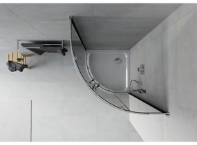Mexen Rio, čtvrtkruhový sprchový kout s posuvnými dveřmi 80 x 80 cm, 5mm šedé sklo, chromový profil + bílá sprchová vanička, 863-080-080-01-40-4110