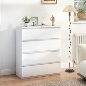 HOMCOM Komoda 4 zásuvky, jednoduchý úložný nábytek do ložnice, vnitřní použití, 80 x 39 x 95 cm, dřevotříska bílá