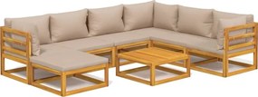 vidaXL 8dílná zahradní sedací souprava podušky masivní dřevo [3155260] Barva polštáře: Světle šedá