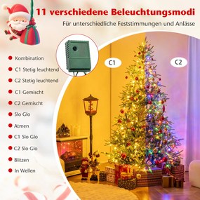 Costway 210 cm Umělý vánoční stromeček s 250 Vícebarevná LED světla Umělý