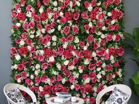 Wall flower - red/white rose and hydrangea, dílec 40 x 60 cm