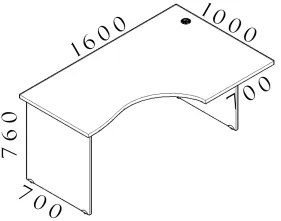 Kancelářský rohový stůl pravý Komfort, dřevěná podnož, 160x70/100x76 cm BKA20 03