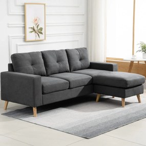 HOMCOM rohová sedací souprava tvaru L šedá rohová sedací souprava s lehátkem vzhled lnu pro 3 osoby 93x136x85cm ideální do obývacího pokoje | Aosom.de