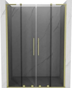 Mexen Velar L Duo, posuvné sprchové dveře do otvoru 140 cm, 8mm šedé sklo, zlatá matná, 871-140-003-42-55