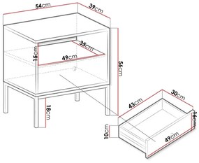Noční stolek MONO 56x54 cm béžová/černá