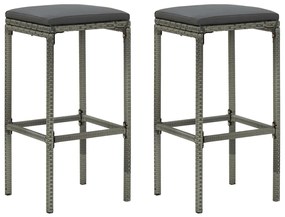 vidaXL Barové stoličky s poduškami 2 ks šedé polyratan