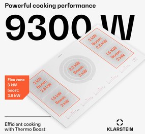 Klarstein Masterzone 90 Flex, indukční varná deska, max. 12600 W, vestavěný, 5 zón, 2 zóny Flex, technologie ThermoBoost, Smart Flex