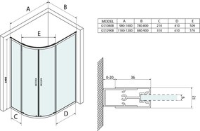Gelco SIGMA SIMPLY BLACK čtvrtkruhová sprchová zástěna 1000 x 800 mm R550 L/R čiré sklo GS1080B