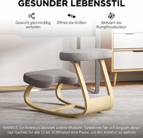 HOMCOM Klaněcí Židle, Ergonomická Houpací Dřevěná Klaněcí Židle pro Domácí Kancelář, Zlepšuje Držení Těla, Bolesti Zad, Šedá