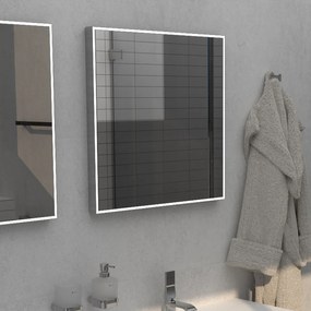 Černé zrcadlo do koupelny s osvětlením čtvercové 70x70, černý rám, dva dotykové spínače NIMCO ZPC 13077VX-90