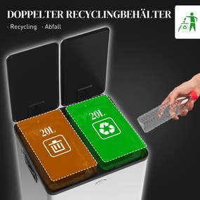 2 x 20litrové dvojité odpadkové koše, otevírání pomocí pedálu, snadné čištění, nerezová ocel, plast, stříbrná barva