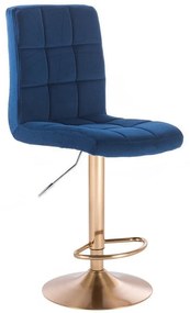 LuxuryForm DESIGN Barová židle TOLEDO VELUR na zlaté kulaté podstavě - modrá