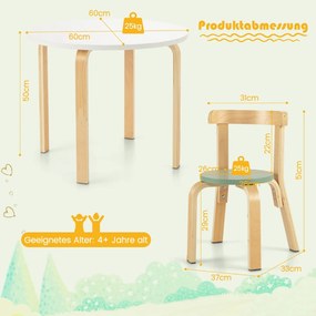 Costway Dětský stůl se 4 židlemi pro děti set a židle s opěrkou barev, barvitý